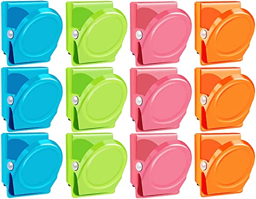 BamLue 12 Pieces Fridge Magnet Clips, Refrigerator Whiteboard Wall Fridge Memo Note Paper Clips, Colored Heavy Duty Metal Magnetic Clip for Photos, Pictures, Papers on Home & Office & Teaching