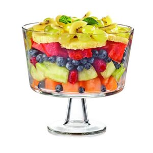 Royalty Art European Trifle Bowl with Pedestal, Round Dessert Display Stand for Laying Cakes, Pastries or Baked Goods, Modern Design with Crystal-Clear Glass, X Quart