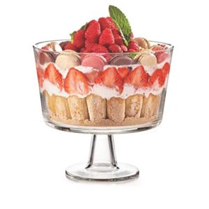 Royalty Art European Trifle Bowl with Pedestal, Round Dessert Display Stand for Laying Cakes, Pastries or Baked Goods, Modern Design with Crystal-Clear Glass, X Quart