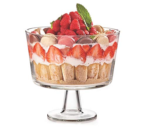 Royalty Art European Trifle Bowl with Pedestal, Round Dessert Display Stand for Laying Cakes, Pastries or Baked Goods, Modern Design with Crystal-Clear Glass, X Quart