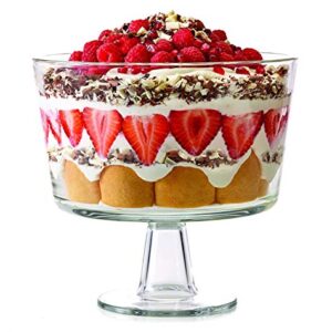 Royalty Art European Trifle Bowl with Pedestal, Round Dessert Display Stand for Laying Cakes, Pastries or Baked Goods, Modern Design with Crystal-Clear Glass, X Quart