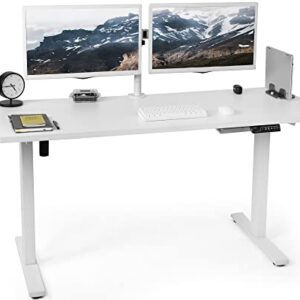 VIVO Electric Height Adjustable 60 x 24 inch Memory Stand Up Desk, White Solid One-Piece Table Top, White Frame, Standing Workstation with Preset Controller, 1B Series, DESK-KIT-1W6W