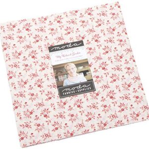 My Redwork Garden Layer Cake, 42-10 inch Precut Fabric Quilt Squares by Bunny Hill Designs