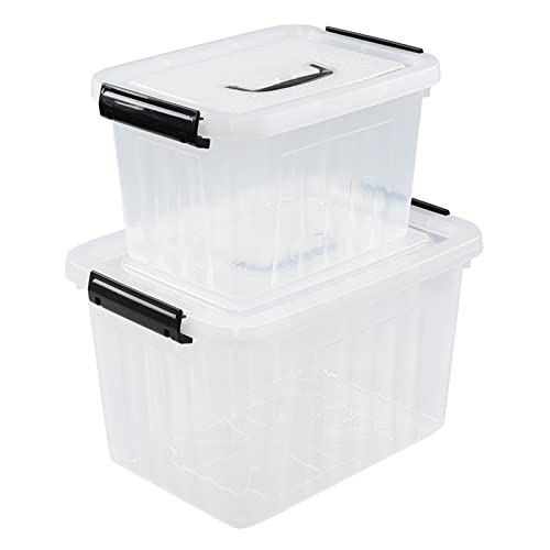 Utiao Plastic Bin with Lid, Mixed Size Latching Storage Box, 2 Packs, 6 Quart & 12 Quart