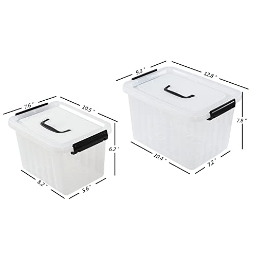 Utiao Plastic Bin with Lid, Mixed Size Latching Storage Box, 2 Packs, 6 Quart & 12 Quart