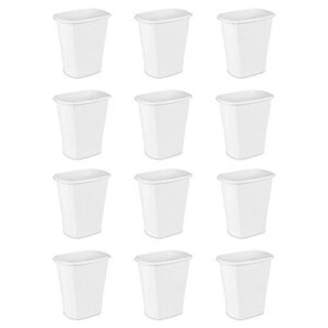 sterilite 10538006 10 gallon ultra plastic wastebasket trash can for home bedrooms, kitchens, or office spaces, white (12 pack)