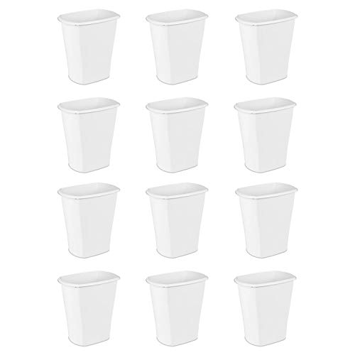 Sterilite 10538006 10 Gallon Ultra Plastic Wastebasket Trash Can for Home Bedrooms, Kitchens, or Office Spaces, White (12 Pack)