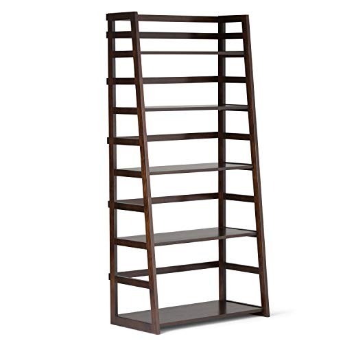 SIMPLIHOME Acadian SOLID WOOD 63 inch x 30 inch Ladder Shelf Bookcase in Brunette Brown with 5 Shelves, for the Living Room, Study and Office