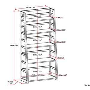 SIMPLIHOME Acadian SOLID WOOD 63 inch x 30 inch Ladder Shelf Bookcase in Brunette Brown with 5 Shelves, for the Living Room, Study and Office