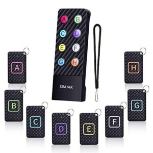 key finder with lanyard for remote & up to 100ft working range, simjar wireless rf 90db item locator tracker support remote control, 8 receivers - pet/wallet/phone/glasses box tracker