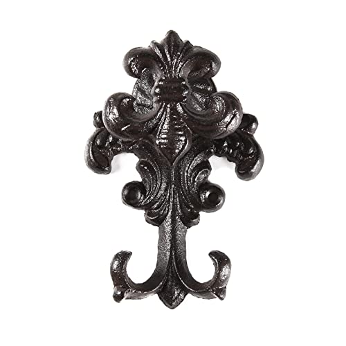 BRASSTAR Cast Iron 2 Wall Hooks/Hangers - Decorative Wall Mounted Coat Hook Rustic with Double Row of Carve Patterns Indoor Outdoor Decoration PTZY224