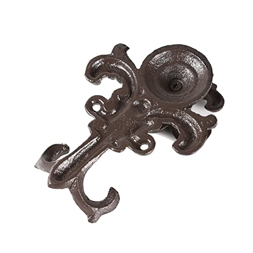 BRASSTAR Cast Iron 2 Wall Hooks/Hangers - Decorative Wall Mounted Coat Hook Rustic with Double Row of Carve Patterns Indoor Outdoor Decoration PTZY224