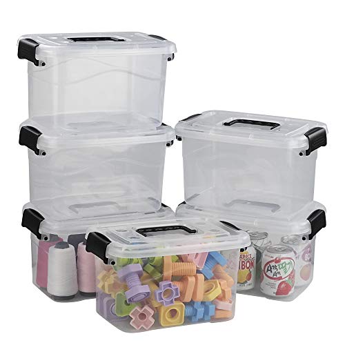 Ramddy 5 Quart Clear Plastic Bins with Lid, Versatile Latching Box with Black Handles, 6 Packs