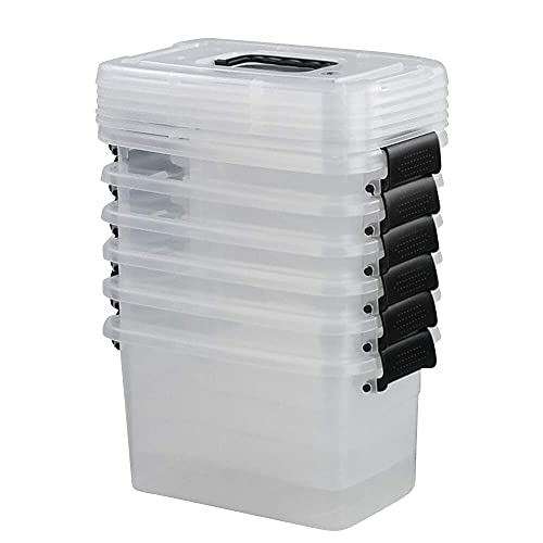 Ramddy 5 Quart Clear Plastic Bins with Lid, Versatile Latching Box with Black Handles, 6 Packs