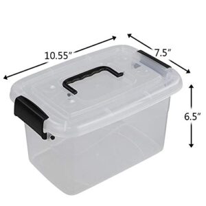 Ramddy 5 Quart Clear Plastic Bins with Lid, Versatile Latching Box with Black Handles, 6 Packs