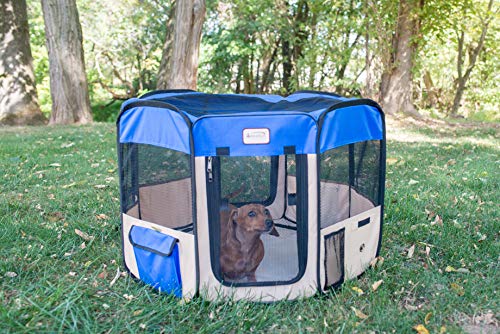 Armarkat Model PP001B-M Portable Pet Playpen in Blue and Beige Combo, Medium