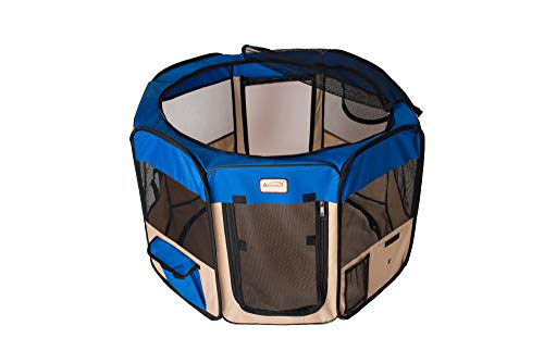 Armarkat Model PP001B-M Portable Pet Playpen in Blue and Beige Combo, Medium