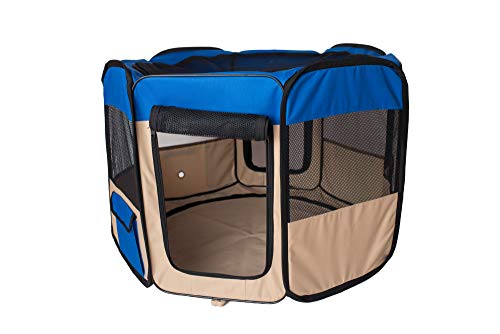 Armarkat Model PP001B-M Portable Pet Playpen in Blue and Beige Combo, Medium