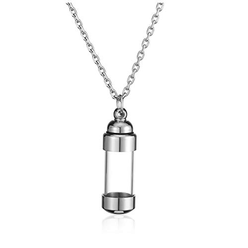 Jovivi Small Acrylic Tube Bottle Urn Necklace Stainless Steel Cremation Jewelry Memorial Ashes Holder Keepsake - Silver