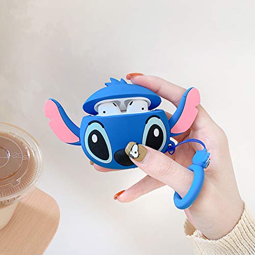 Joyleop Blue Compatible with Airpods 1/2 Case Cover,3D Cute Cartoon Animal Funny Fun Cool Kawaii Fashion,Silicone Character Skin Keychain Ring,Girls Boys Teens Kids,Case for Airpod 1& 2