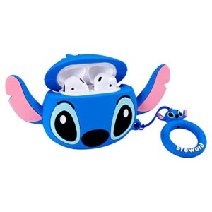 Joyleop Blue Compatible with Airpods 1/2 Case Cover,3D Cute Cartoon Animal Funny Fun Cool Kawaii Fashion,Silicone Character Skin Keychain Ring,Girls Boys Teens Kids,Case for Airpod 1& 2