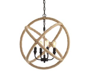 jonathan y jyl9041a soka 4-light 20" adjustable globe metal/rope led pendant, farmhouse, coastal, bohemian, cottage, industrial, rustic, transitional, dining room, kitchen, foyer, black/brown