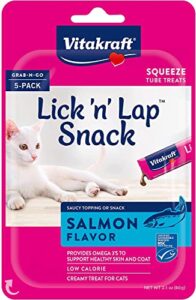 vitakraft lick 'n' lap creamy cat treat - salmon – great for bonding – low calorie interactive wet cat treat​ - 5 pack