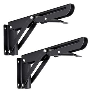 sumnacon sturdy folding shelf brackets - heavy duty black metal triangle table bench folding shelf bracket 8 inch, 2 pcs folding shelf hinge wall mounted, max load 99lb