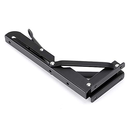 Sumnacon Sturdy Folding Shelf Brackets - Heavy Duty Black Metal Triangle Table Bench Folding Shelf Bracket 8 Inch, 2 Pcs Folding Shelf Hinge Wall Mounted, Max Load 99lb