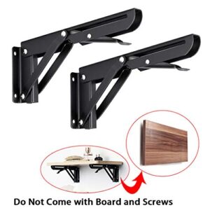 Sumnacon Sturdy Folding Shelf Brackets - Heavy Duty Black Metal Triangle Table Bench Folding Shelf Bracket 8 Inch, 2 Pcs Folding Shelf Hinge Wall Mounted, Max Load 99lb