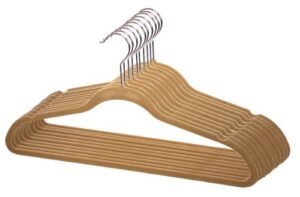 home basics sturdy velvet non-slip hangers, 10-pack (camel)