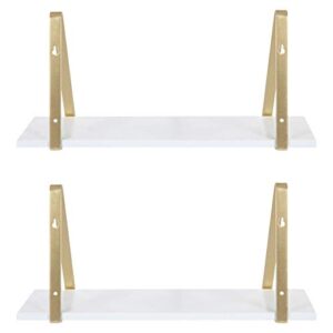 Kate and Laurel Soloman Modern Wooden Shelves, 18 inch, Set of 2, White and Gold, Contemporary Glam Wall Storage and Home Decor