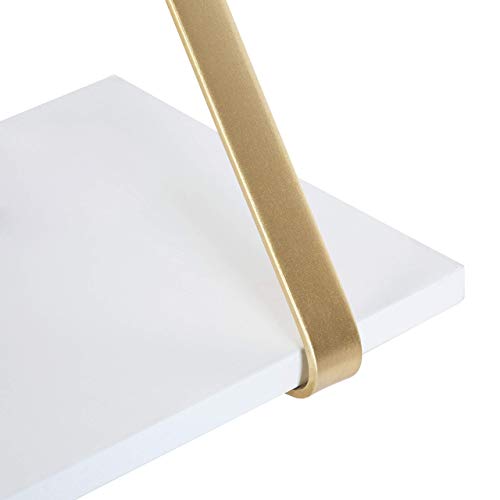 Kate and Laurel Soloman Modern Wooden Shelves, 18 inch, Set of 2, White and Gold, Contemporary Glam Wall Storage and Home Decor