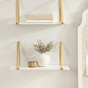 Kate and Laurel Soloman Modern Wooden Shelves, 18 inch, Set of 2, White and Gold, Contemporary Glam Wall Storage and Home Decor