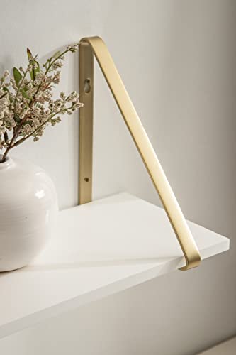 Kate and Laurel Soloman Modern Wooden Shelves, 18 inch, Set of 2, White and Gold, Contemporary Glam Wall Storage and Home Decor