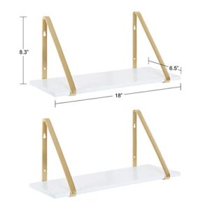 Kate and Laurel Soloman Modern Wooden Shelves, 18 inch, Set of 2, White and Gold, Contemporary Glam Wall Storage and Home Decor