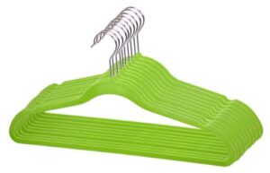 velvet clothes hangers (pack of 10), green, by home basics | hangers for tops, jackets, dresses, and pants | contoured with notches | ultra-thin space saving clothes hangers with rotating hooks