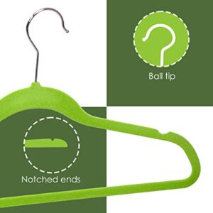 Velvet Clothes Hangers (Pack of 10), Green, by Home Basics | Hangers for Tops, Jackets, Dresses, and Pants | Contoured with Notches | Ultra-Thin Space Saving Clothes Hangers with Rotating Hooks