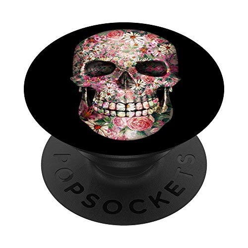 Cell Phone Button Pop Out Holder for Hand Sugar Skull Flower PopSockets PopGrip: Swappable Grip for Phones & Tablets