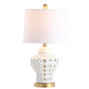 jonathan y jyl6210a quatrefoil fretwork 20.5" pierced ginger jar ceramic/metal led table lamp glam bedside desk nightstand lamp bedroom living room office college bookcase led bulb included, white