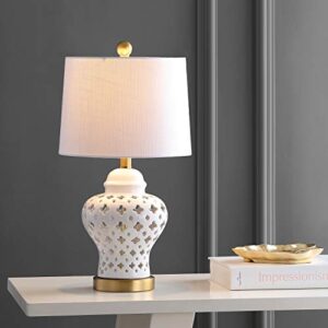 JONATHAN Y JYL6210A Quatrefoil Fretwork 20.5" Pierced Ginger Jar Ceramic/Metal LED Table Lamp Glam Bedside Desk Nightstand Lamp Bedroom Living Room Office College Bookcase LED Bulb Included, White