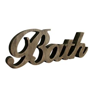 cvhomedeco. primitives rustic wood words sign free standing bath, bathroom/home wall/door decoration art (natural 2)