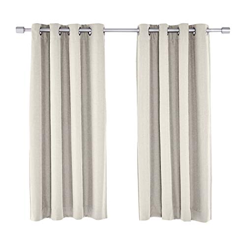 Amazon Basics 100% Blackout Textured Linen Window Panel with Grommets and Thermal Insulated, Noise Reducing Blackout Liner - 52" x 63", Ivory