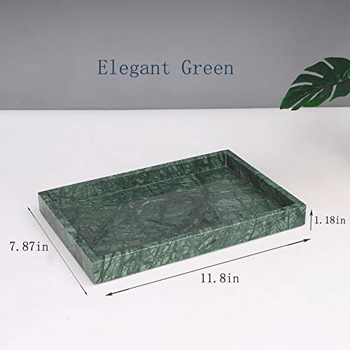 StonePlus Natural Marble Storage Vanity Tray, Cosmetics Jewelery Tray, Kitchen Organizer, Coffee Table Tray (Dark Green, 11.8L x 7.87W x 1.18H)