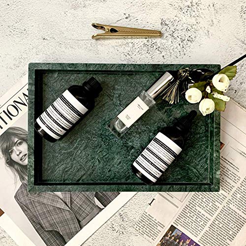 StonePlus Natural Marble Storage Vanity Tray, Cosmetics Jewelery Tray, Kitchen Organizer, Coffee Table Tray (Dark Green, 11.8L x 7.87W x 1.18H)