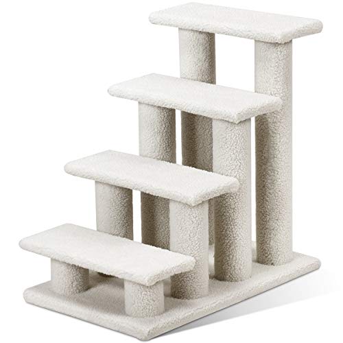 Tangkula Pet Stairs for Cats and Dogs, 4-Step Carpeted Ladder Ramp Cat Climber Cat Scratching Post, Multi-Step Dog Stairs for High Beds, Couch (Grayish White)