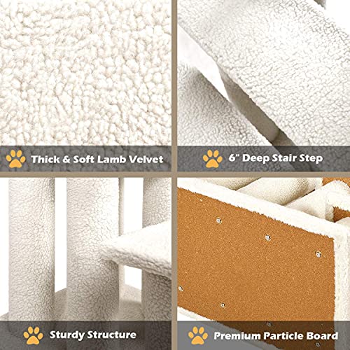 Tangkula Pet Stairs for Cats and Dogs, 4-Step Carpeted Ladder Ramp Cat Climber Cat Scratching Post, Multi-Step Dog Stairs for High Beds, Couch (Grayish White)