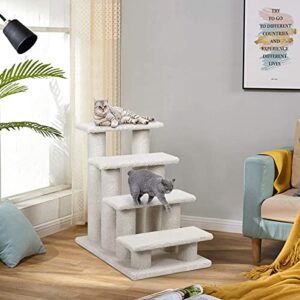 Tangkula Pet Stairs for Cats and Dogs, 4-Step Carpeted Ladder Ramp Cat Climber Cat Scratching Post, Multi-Step Dog Stairs for High Beds, Couch (Grayish White)