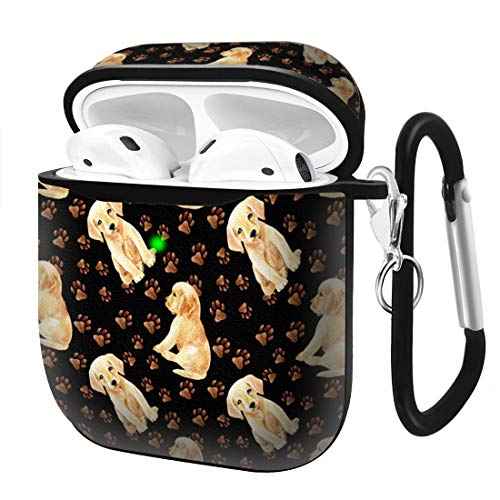 Slim Form Fitted Printing Pattern Cover Case with Carabiner Compatible with Airpods 1 and AirPods 2 / Labrador Puppy and Paw Pattern