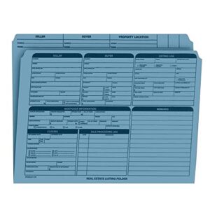 real estate listing folder – right panel list, pre-printed on durable card stock with closing checklist and color-coded dots for organizing (blue, letter size | pack of 25)